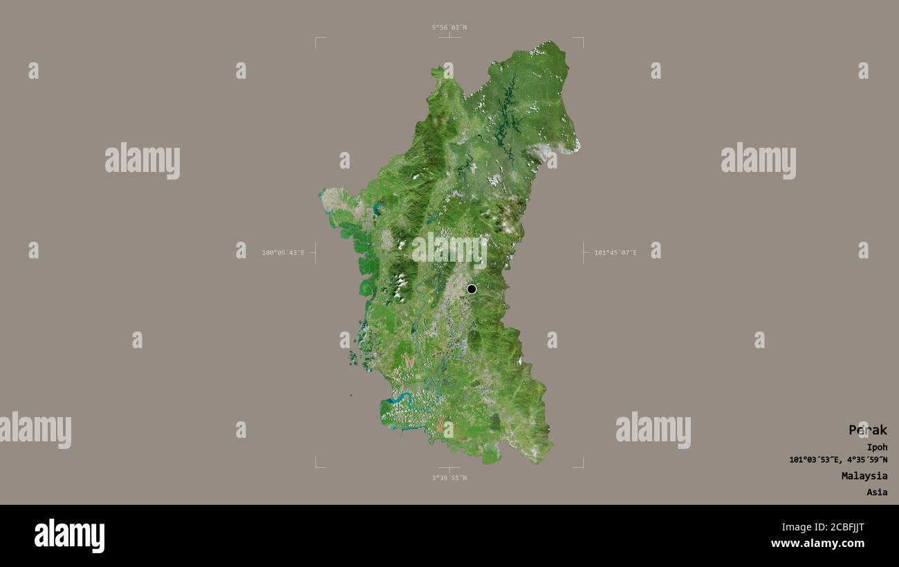 Area of Perak, state of Malaysia, isolated on a solid background in a ...