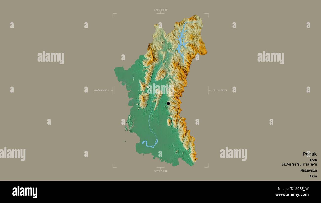 Area of Perak, state of Malaysia, isolated on a solid background in a ...