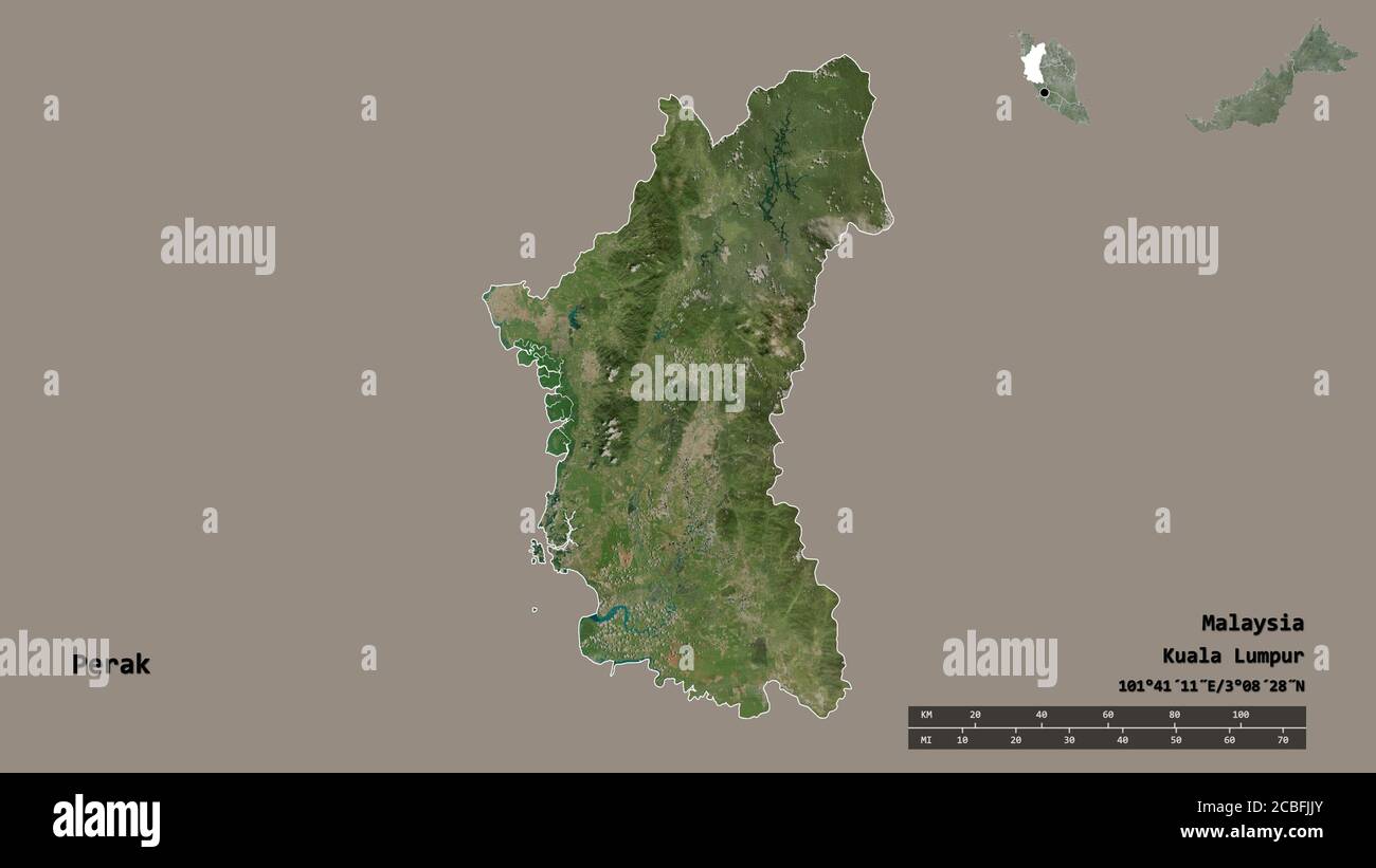 Shape of Perak, state of Malaysia, with its capital isolated on solid ...