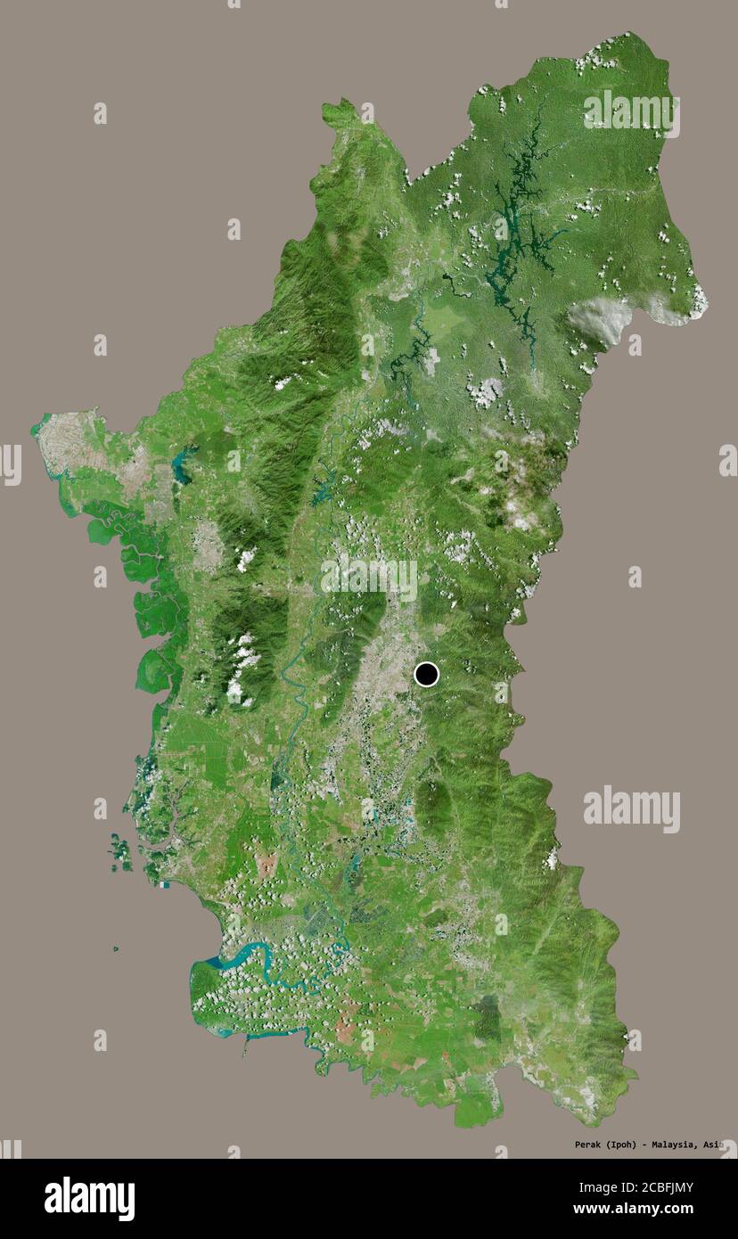 Shape of Perak, state of Malaysia, with its capital isolated on a solid ...