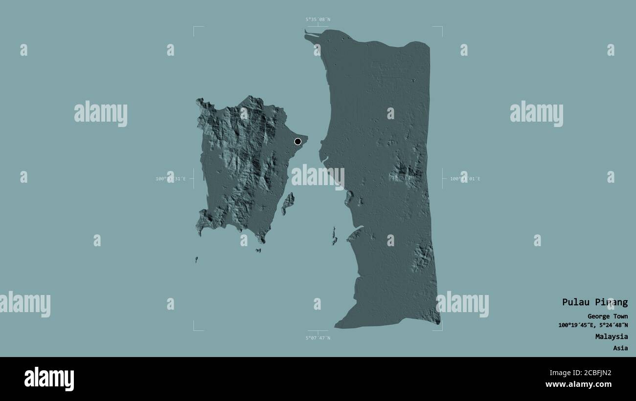 Area of Pulau Pinang, state of Malaysia, isolated on a solid background ...