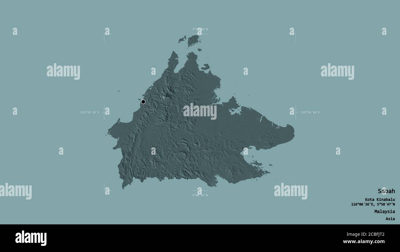 Area of Sabah, state of Malaysia, isolated on a solid background in a ...