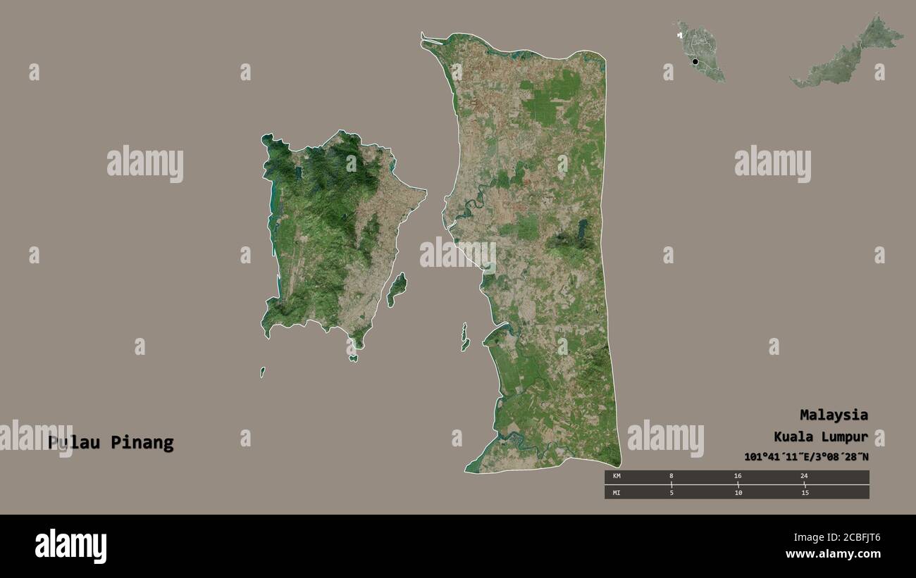 Shape of Pulau Pinang, state of Malaysia, with its capital isolated on ...