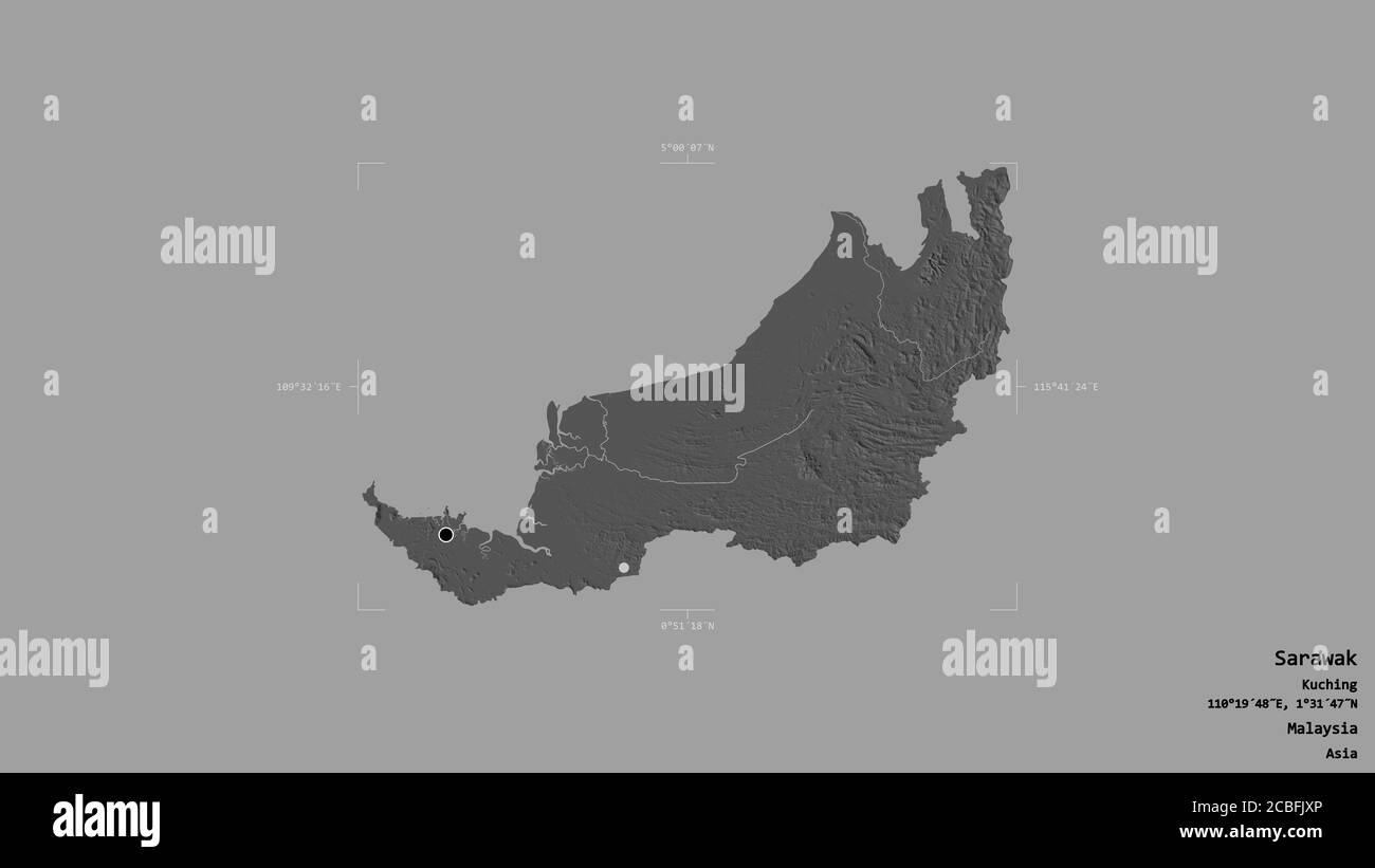 Area of Sarawak, state of Malaysia, isolated on a solid background in a ...