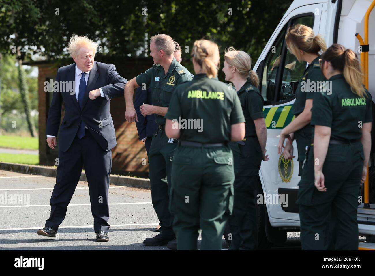 Prime Minister Boris Johnson fist bumps a paramedic at the Northern ...