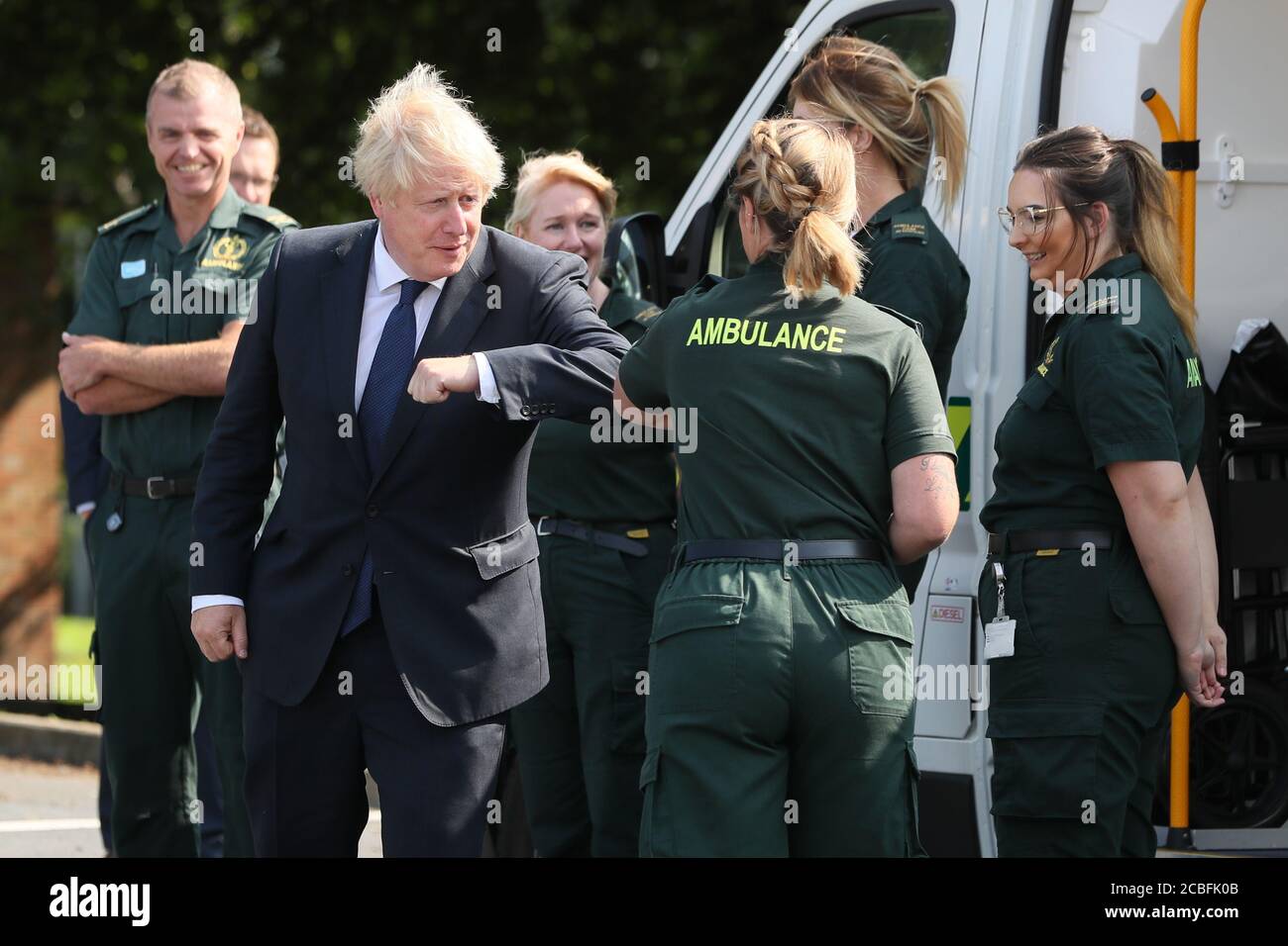 Prime Minister Boris Johnson fist bumps a paramedic at the Northern ...