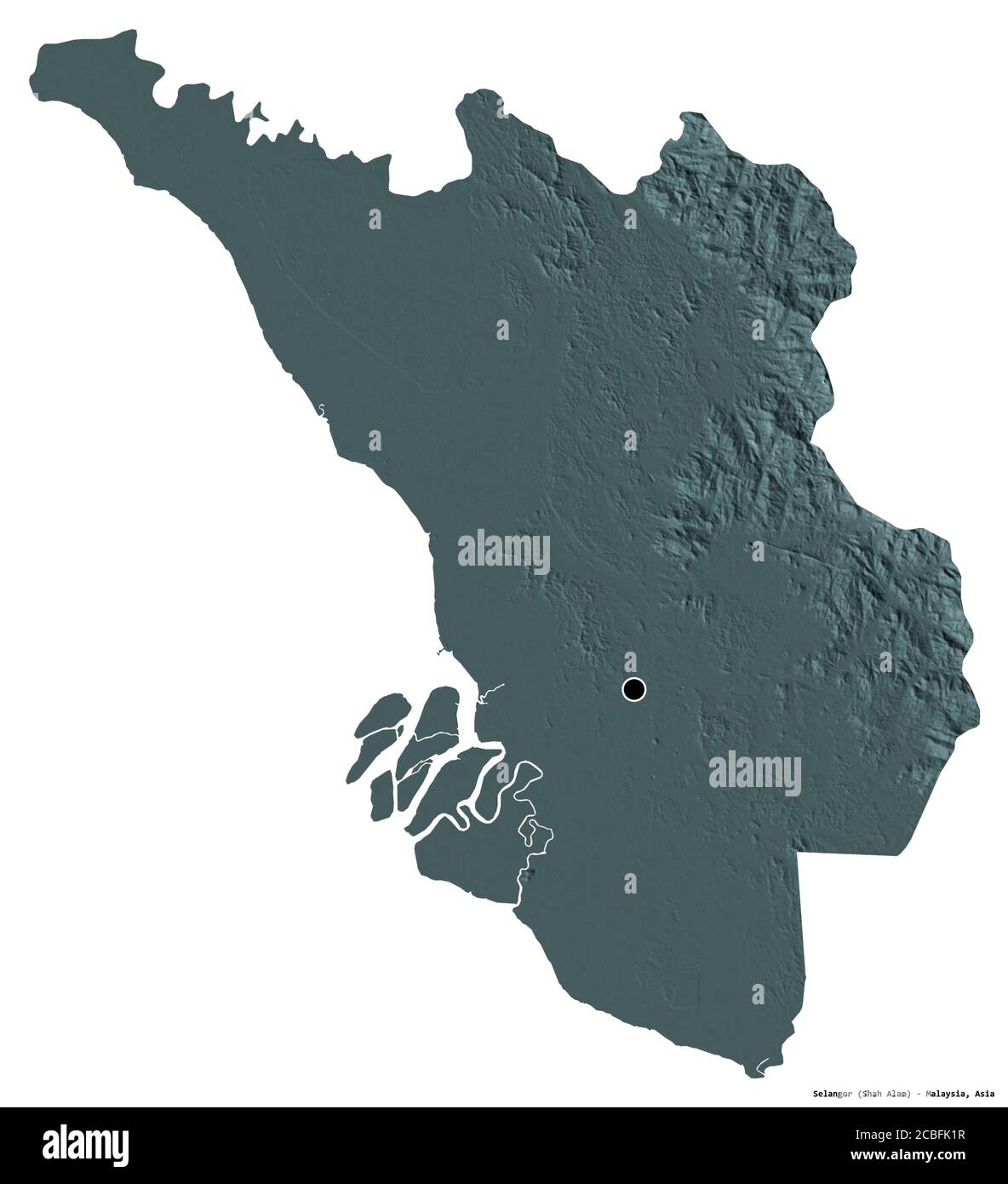 Shape of Selangor, state of Malaysia, with its capital isolated on ...