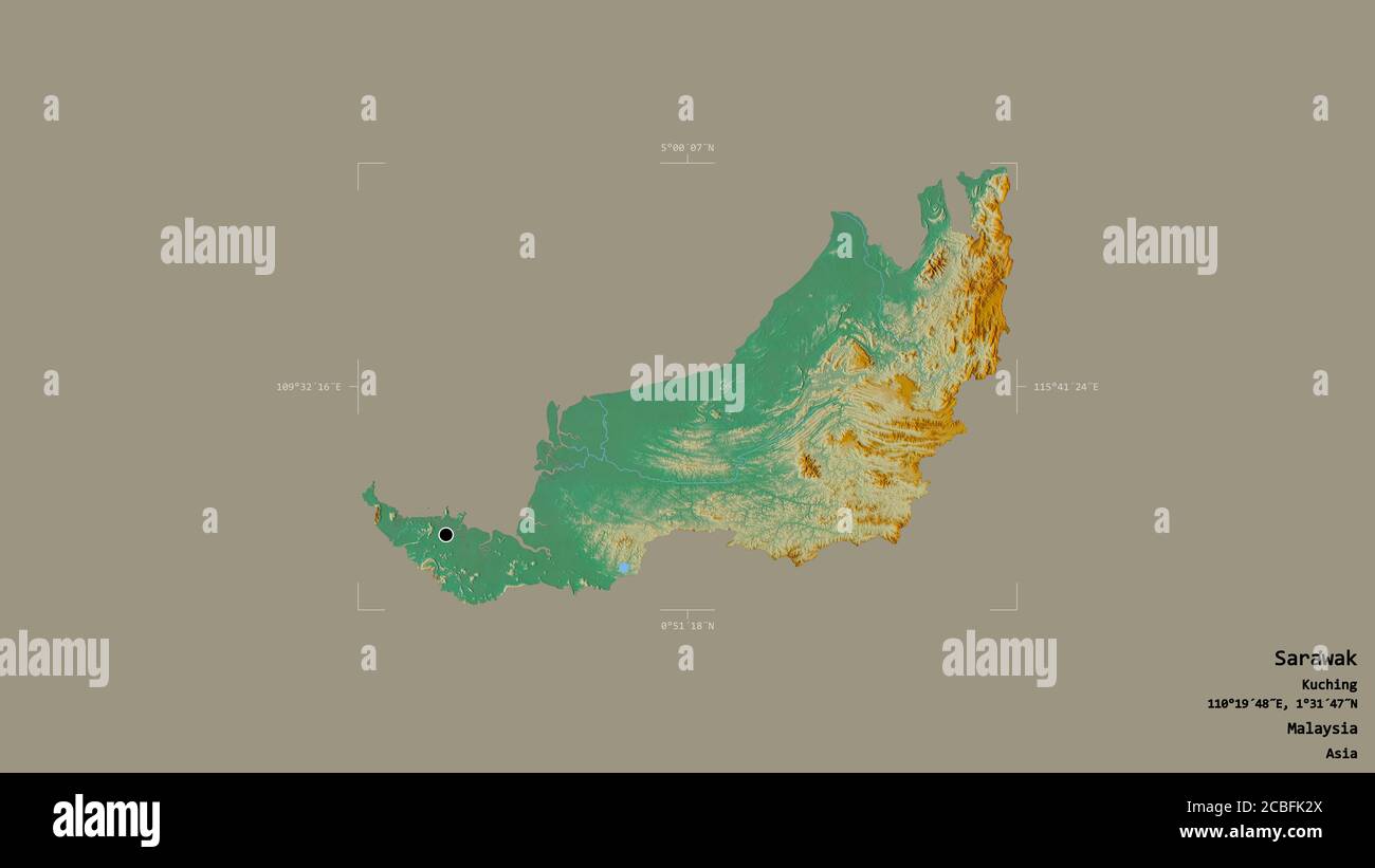 Area of Sarawak, state of Malaysia, isolated on a solid background in a ...