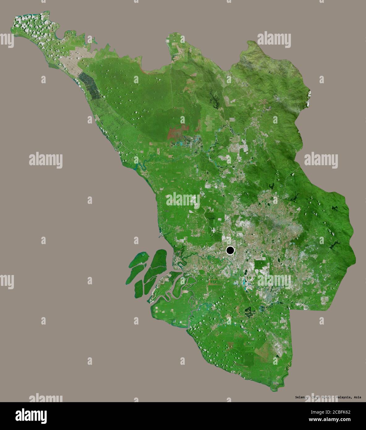 Shape of Selangor, state of Malaysia, with its capital isolated on a ...