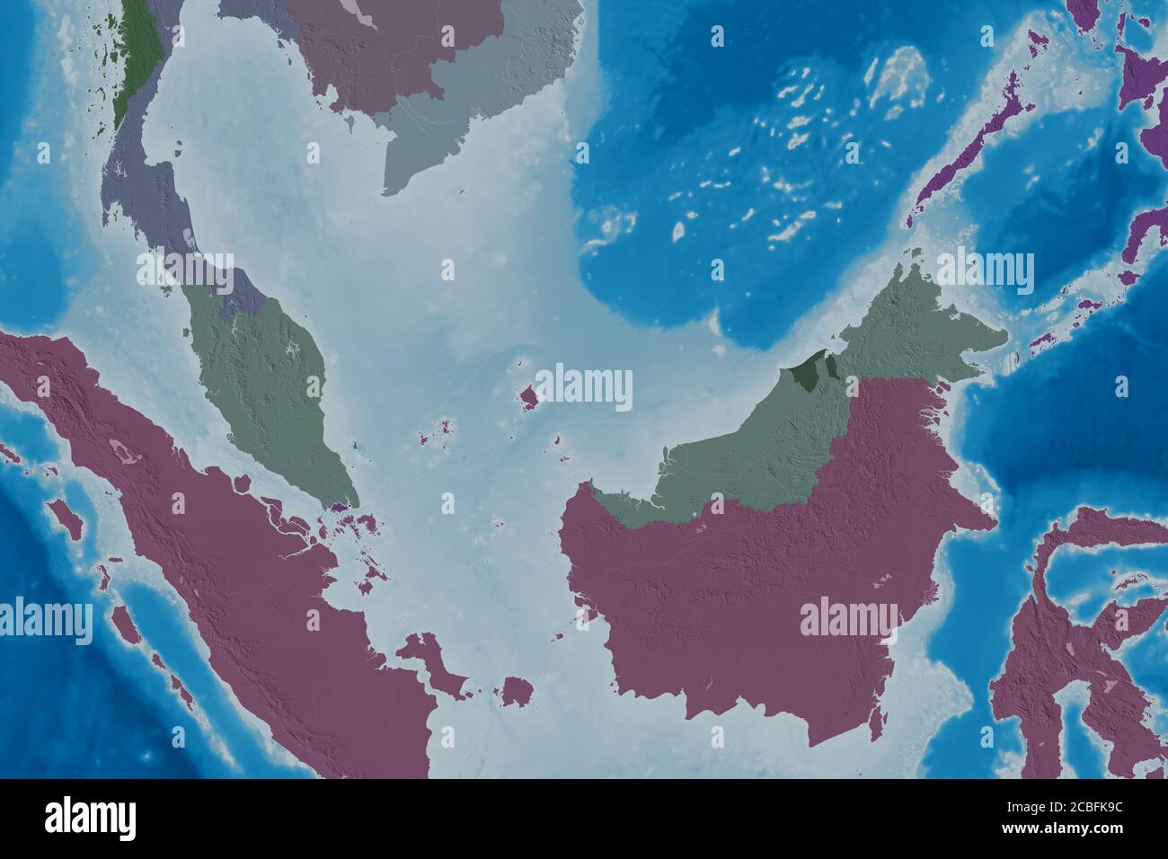 Extended area of Malaysia. Colored elevation map. 3D rendering Stock ...