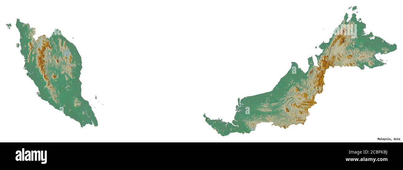 Shape of Malaysia with its capital isolated on white background ...