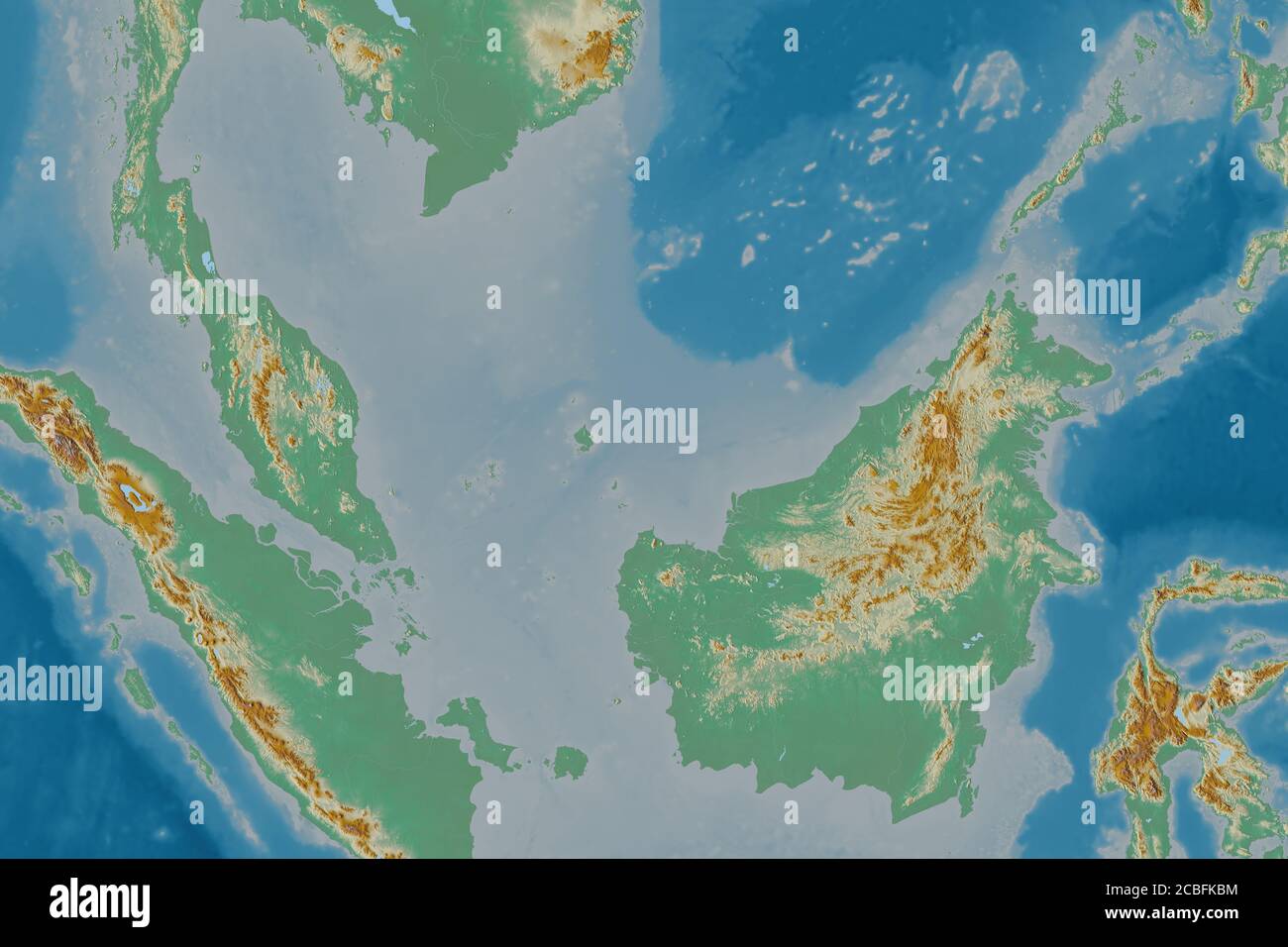 Extended area of Malaysia. Topographic relief map. 3D rendering Stock ...