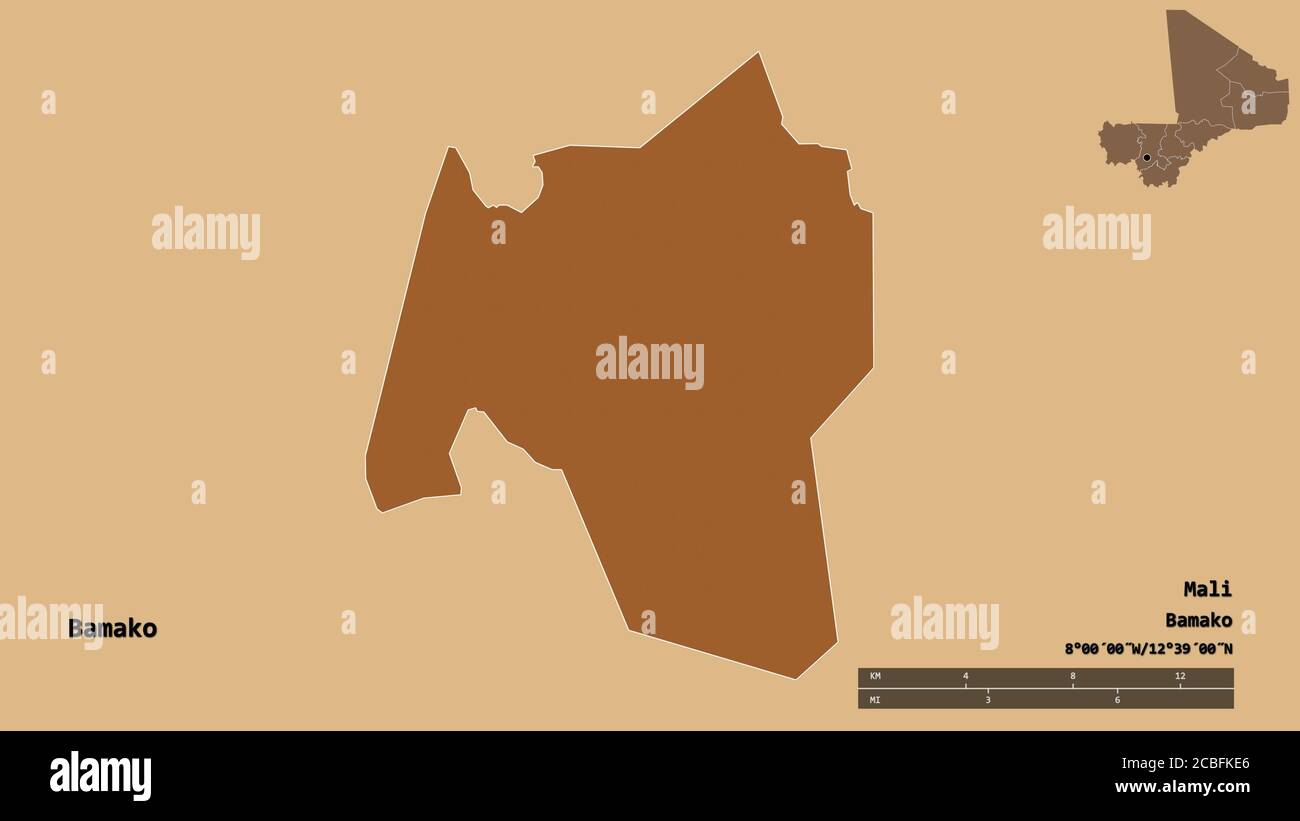 Shape of Bamako, district of Mali, with its capital isolated on solid ...