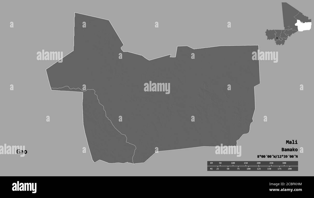 Shape of Gao, region of Mali, with its capital isolated on solid ...