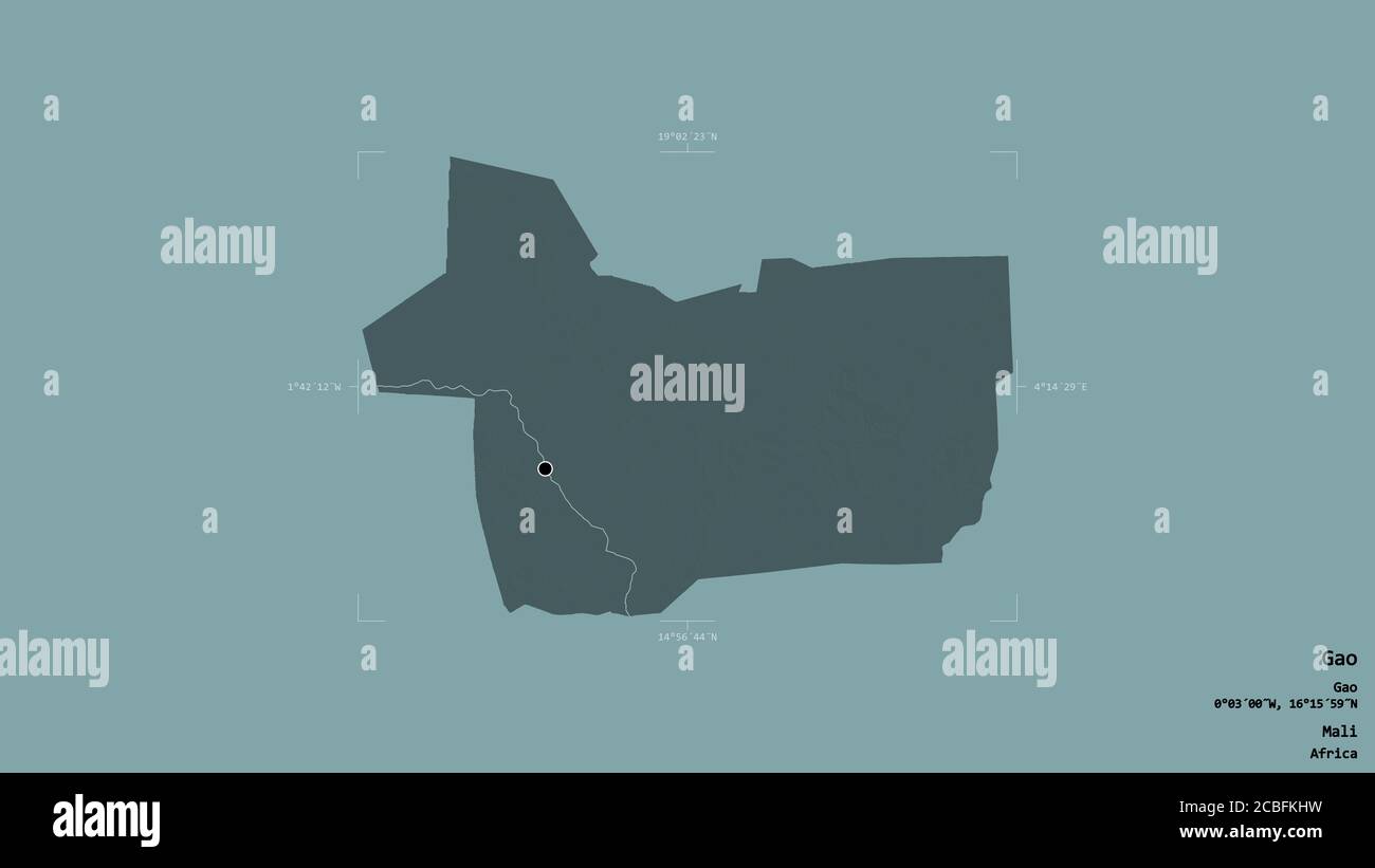 Area of Gao, region of Mali, isolated on a solid background in a ...