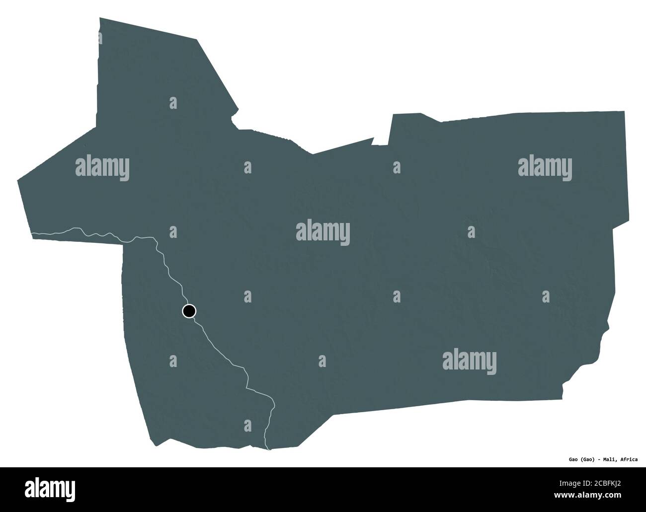 Shape of Gao, region of Mali, with its capital isolated on white ...