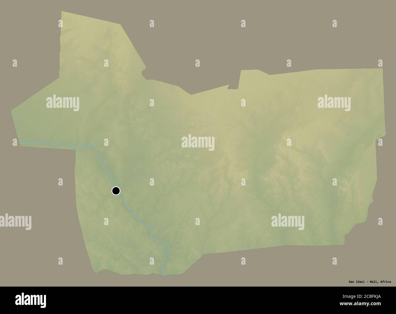 Shape of Gao, region of Mali, with its capital isolated on a solid ...
