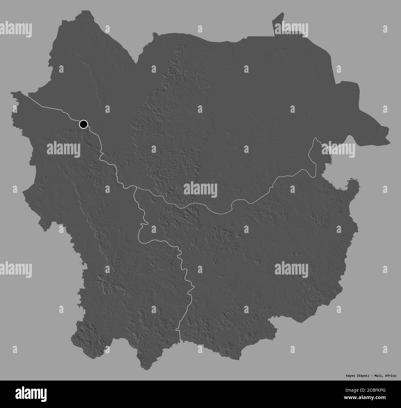 Shape of Kayes, region of Mali, with its capital isolated on a solid ...