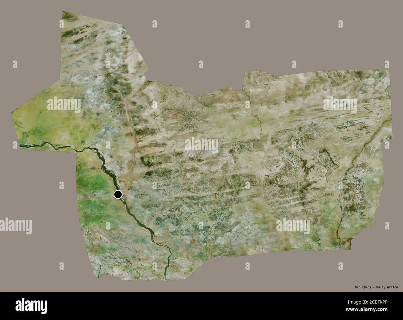 Shape of Gao, region of Mali, with its capital isolated on a solid ...