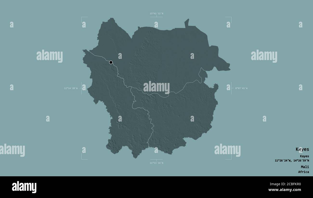 Area of Kayes, region of Mali, isolated on a solid background in a ...