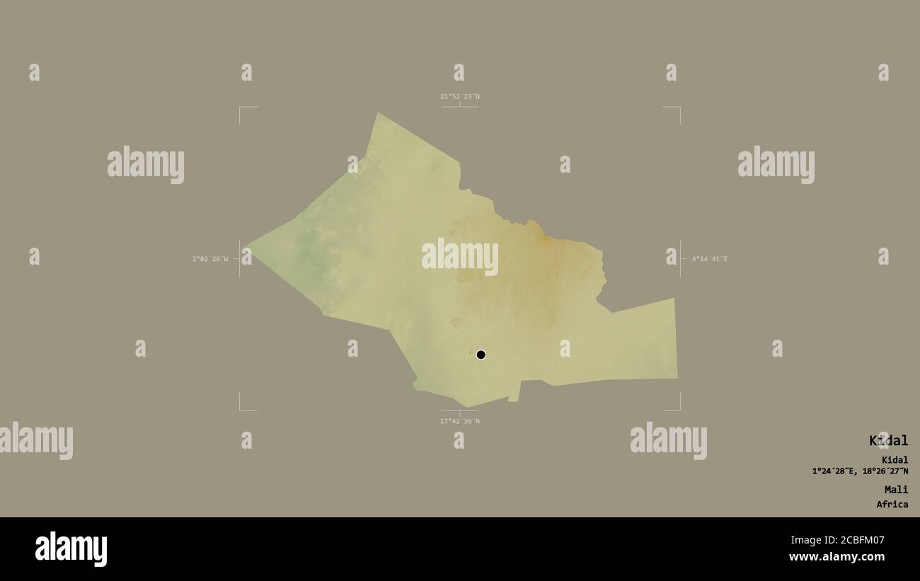 Area of Kidal, region of Mali, isolated on a solid background in a ...