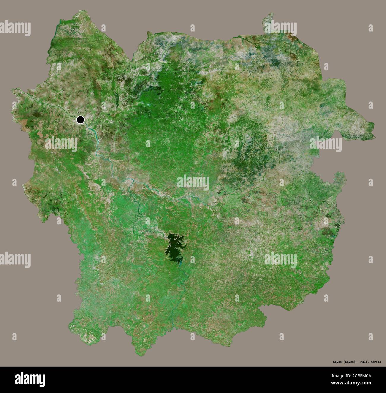 Shape of Kayes, region of Mali, with its capital isolated on a solid ...