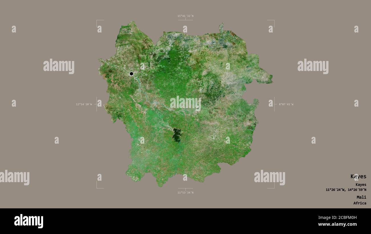 Area of Kayes, region of Mali, isolated on a solid background in a ...