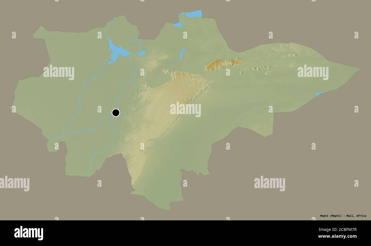 Shape of Mopti, region of Mali, with its capital isolated on a solid ...