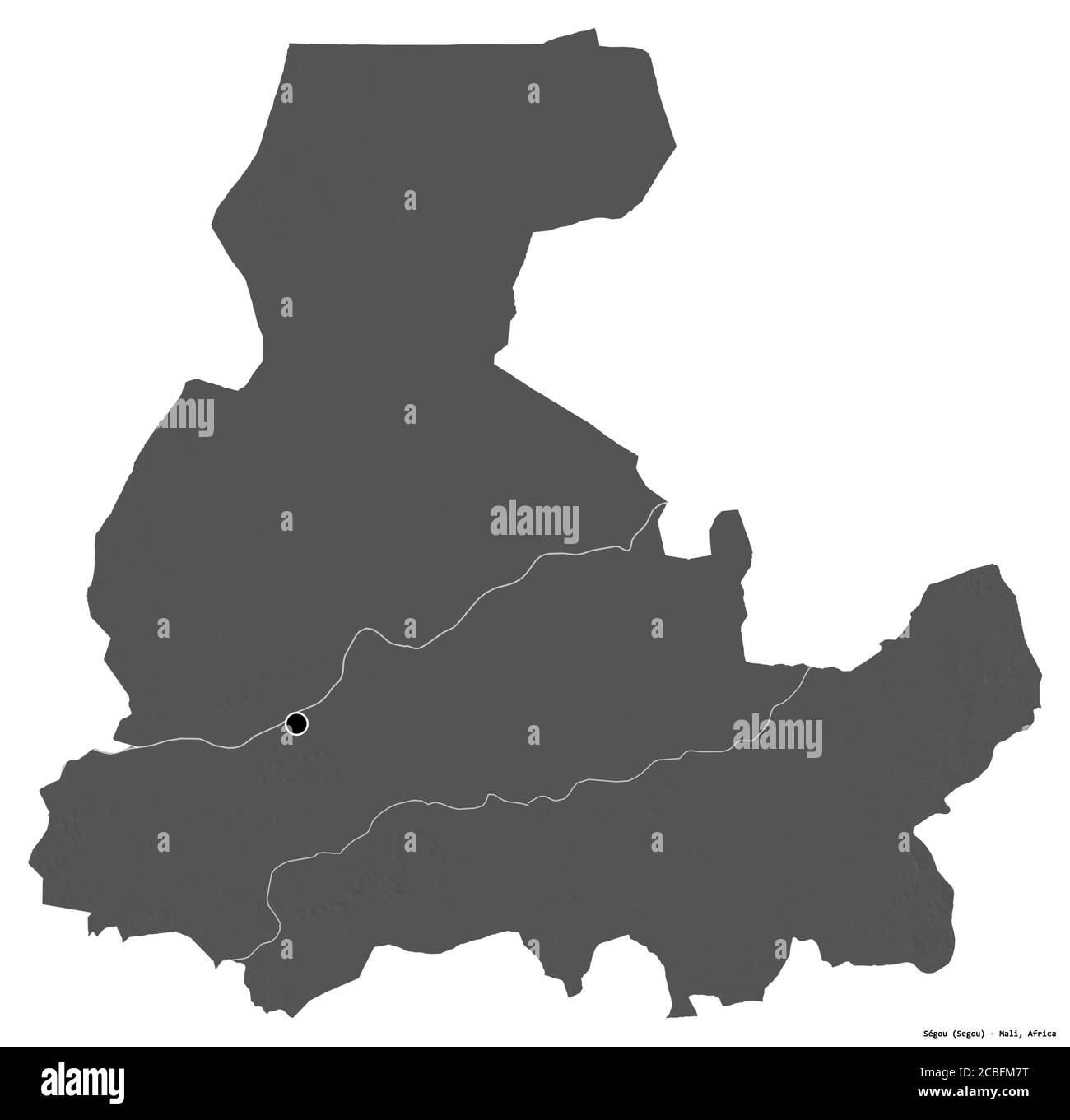 Shape of Ségou, region of Mali, with its capital isolated on white ...