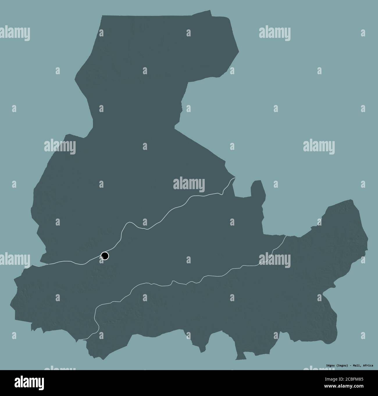 Shape of Ségou, region of Mali, with its capital isolated on a solid ...
