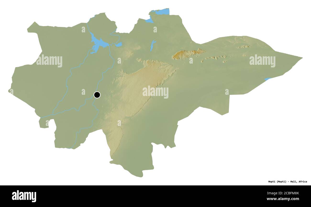 Shape of Mopti, region of Mali, with its capital isolated on white ...