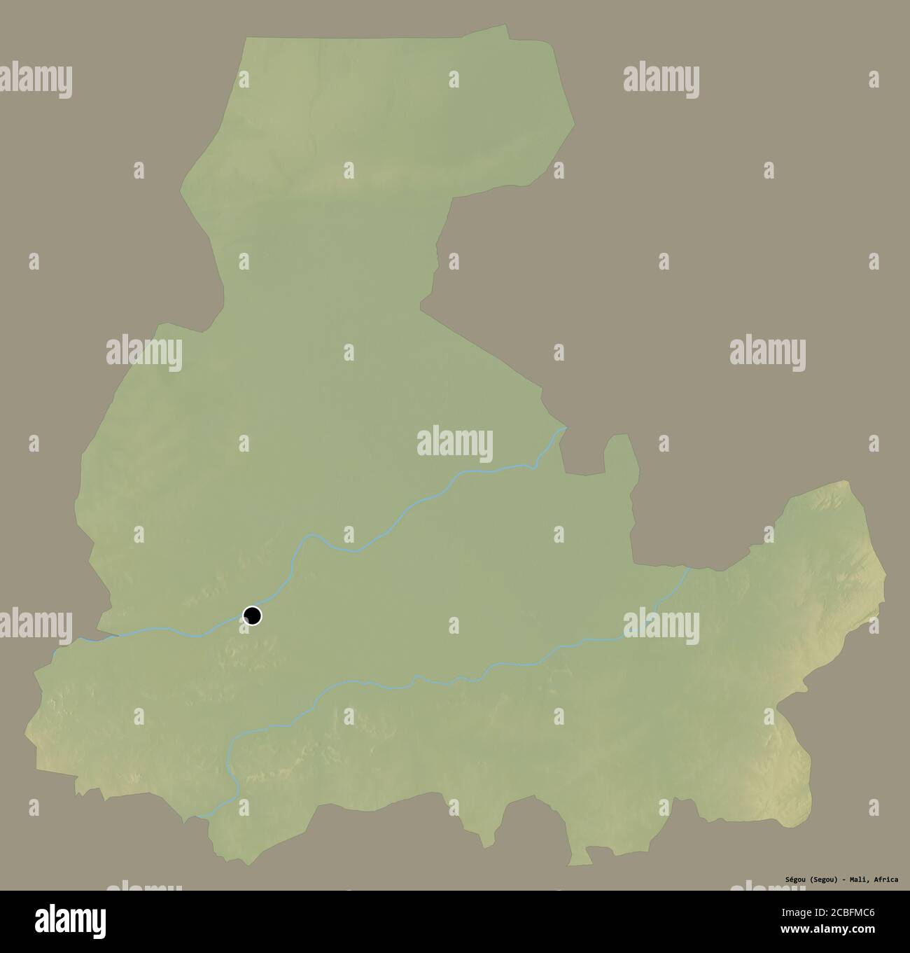 Shape of Ségou, region of Mali, with its capital isolated on a solid ...