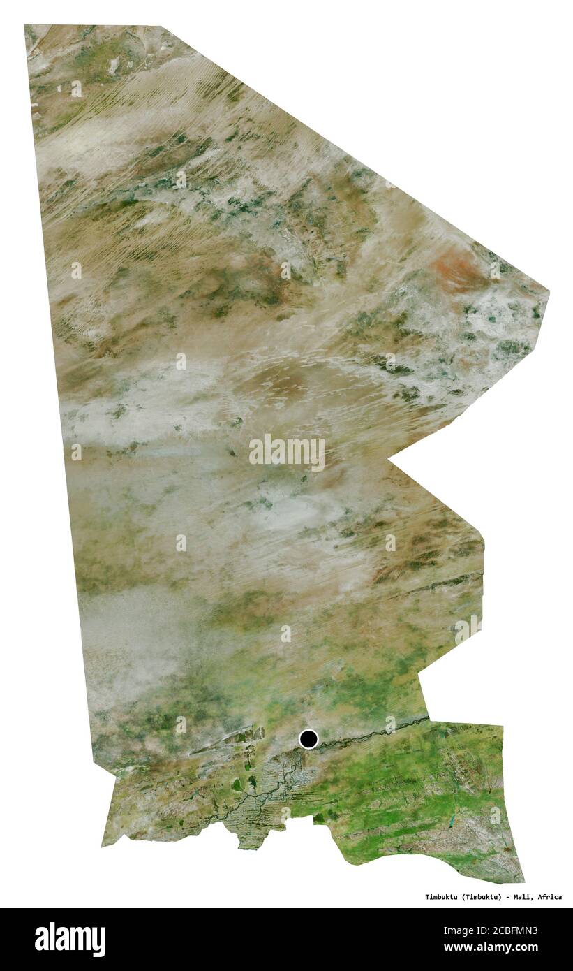 Shape of Timbuktu, region of Mali, with its capital isolated on white ...