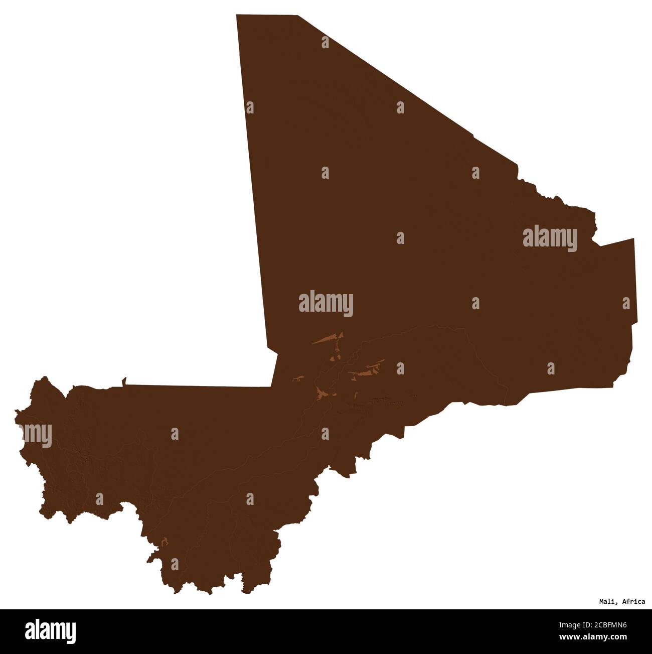 Shape of Mali with its capital isolated on white background. Colored ...