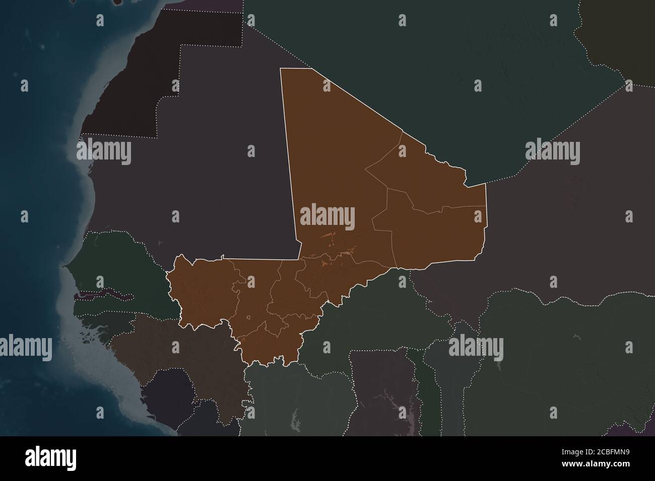 Shape of Mali separated by the desaturation of neighboring areas ...