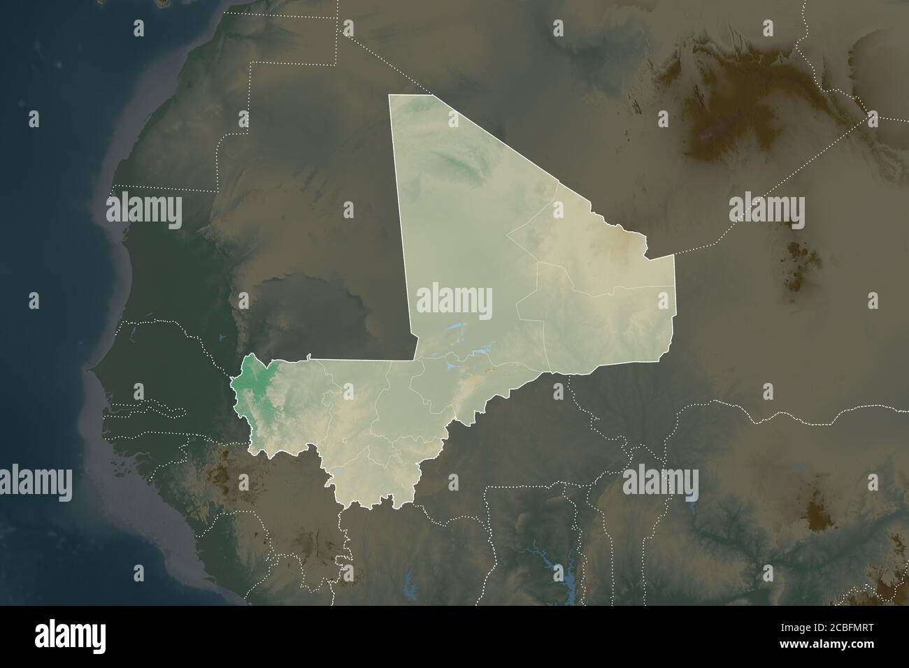 Shape of Mali separated by the desaturation of neighboring areas ...