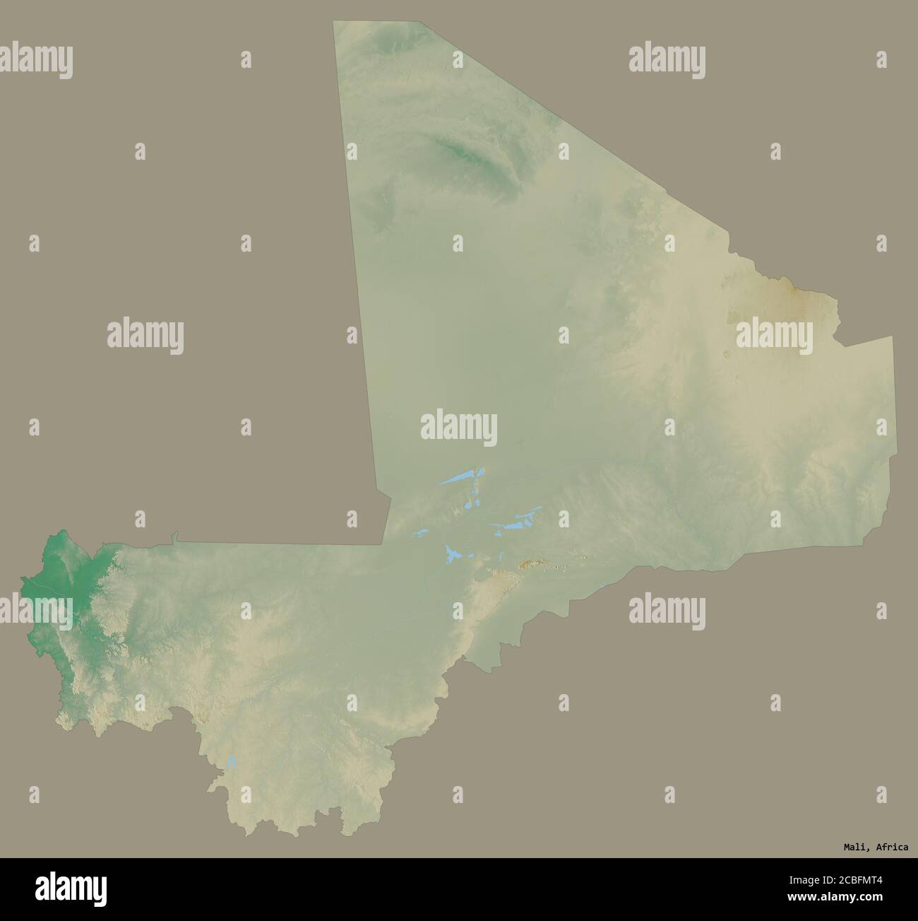 Shape of Mali with its capital isolated on a solid color background ...