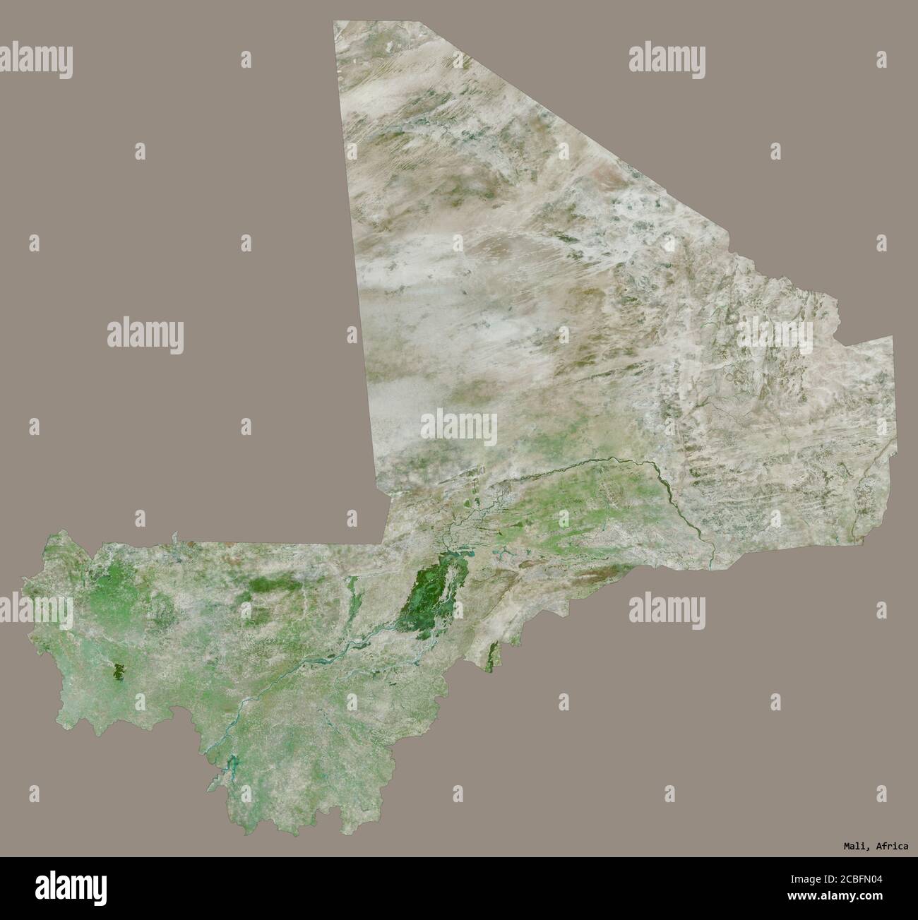 Shape of Mali with its capital isolated on a solid color background ...