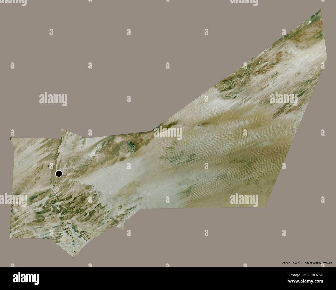 Shape of Adrar, region of Mauritania, with its capital isolated on a ...