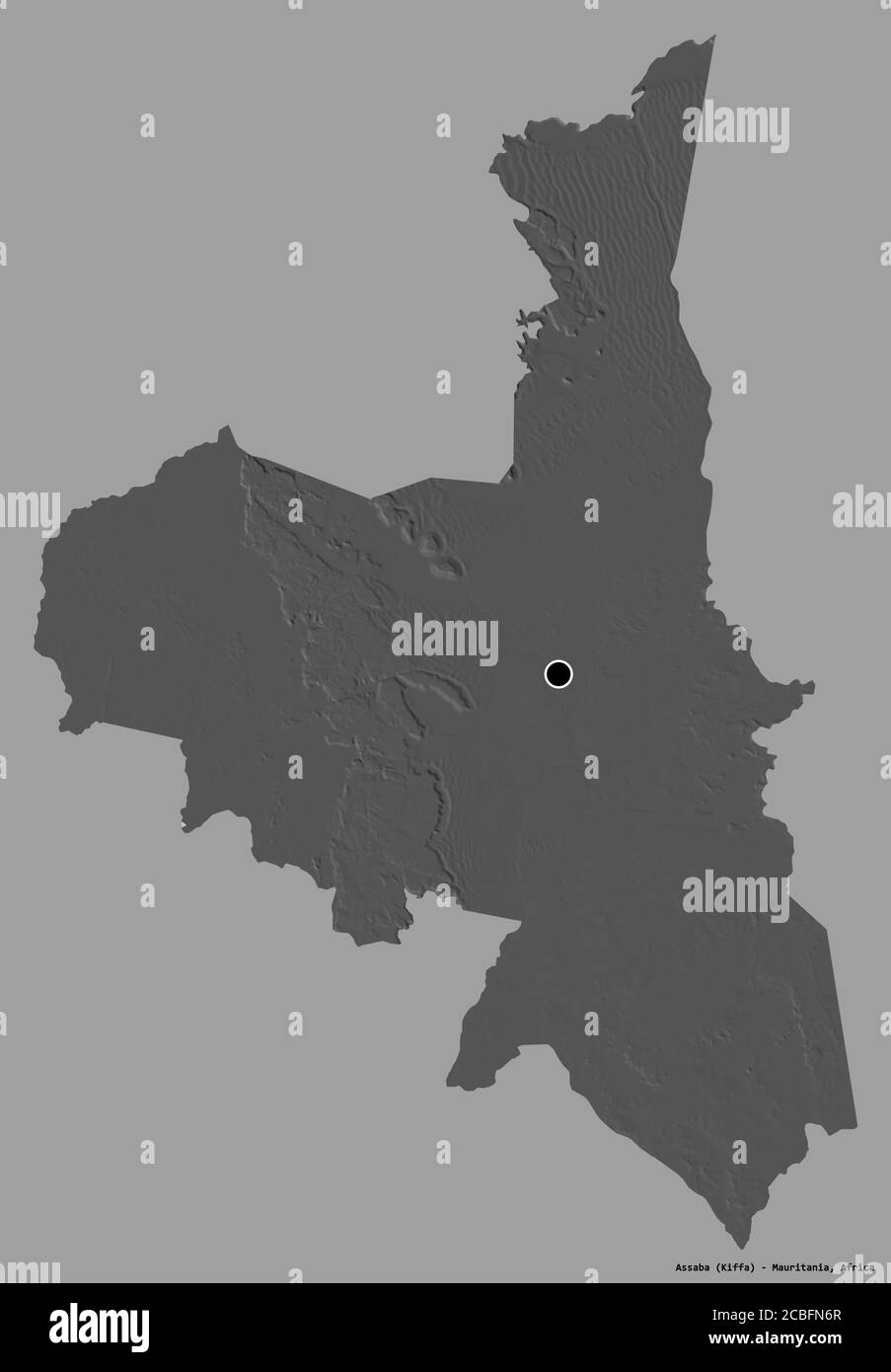 Shape of Assaba, region of Mauritania, with its capital isolated on a ...