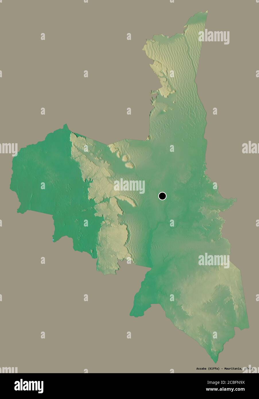 Shape of Assaba, region of Mauritania, with its capital isolated on a ...