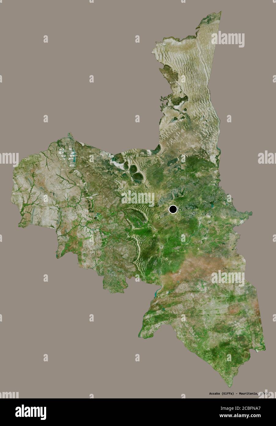Shape of Assaba, region of Mauritania, with its capital isolated on a ...