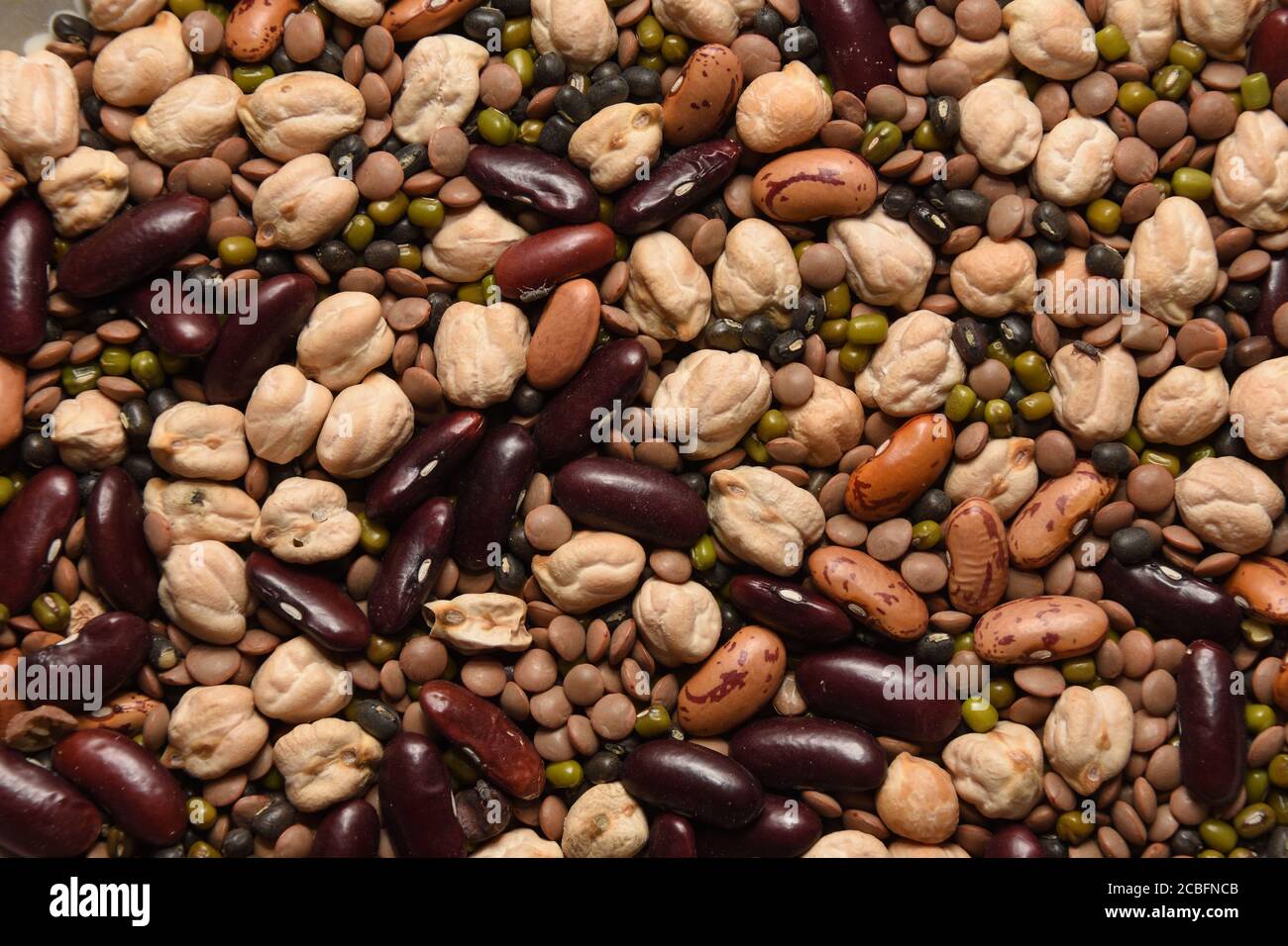 Mixed dal of large and red chickpea (Cicer arietinum), black masoor ...