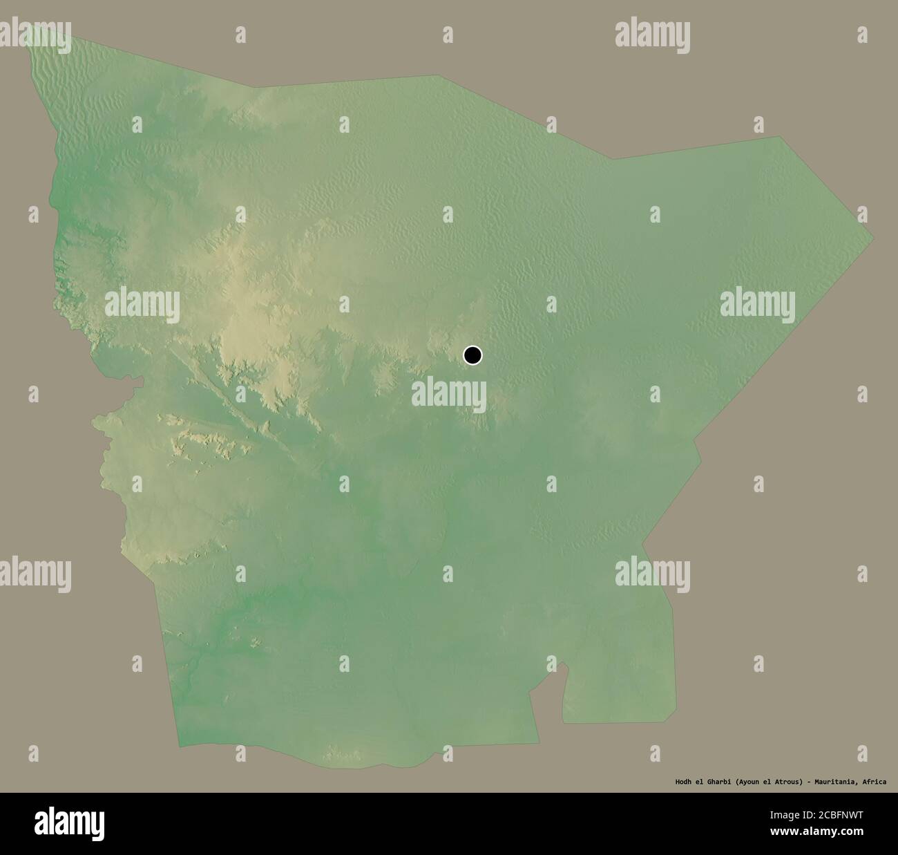 Shape of Hodh el Gharbi, region of Mauritania, with its capital ...