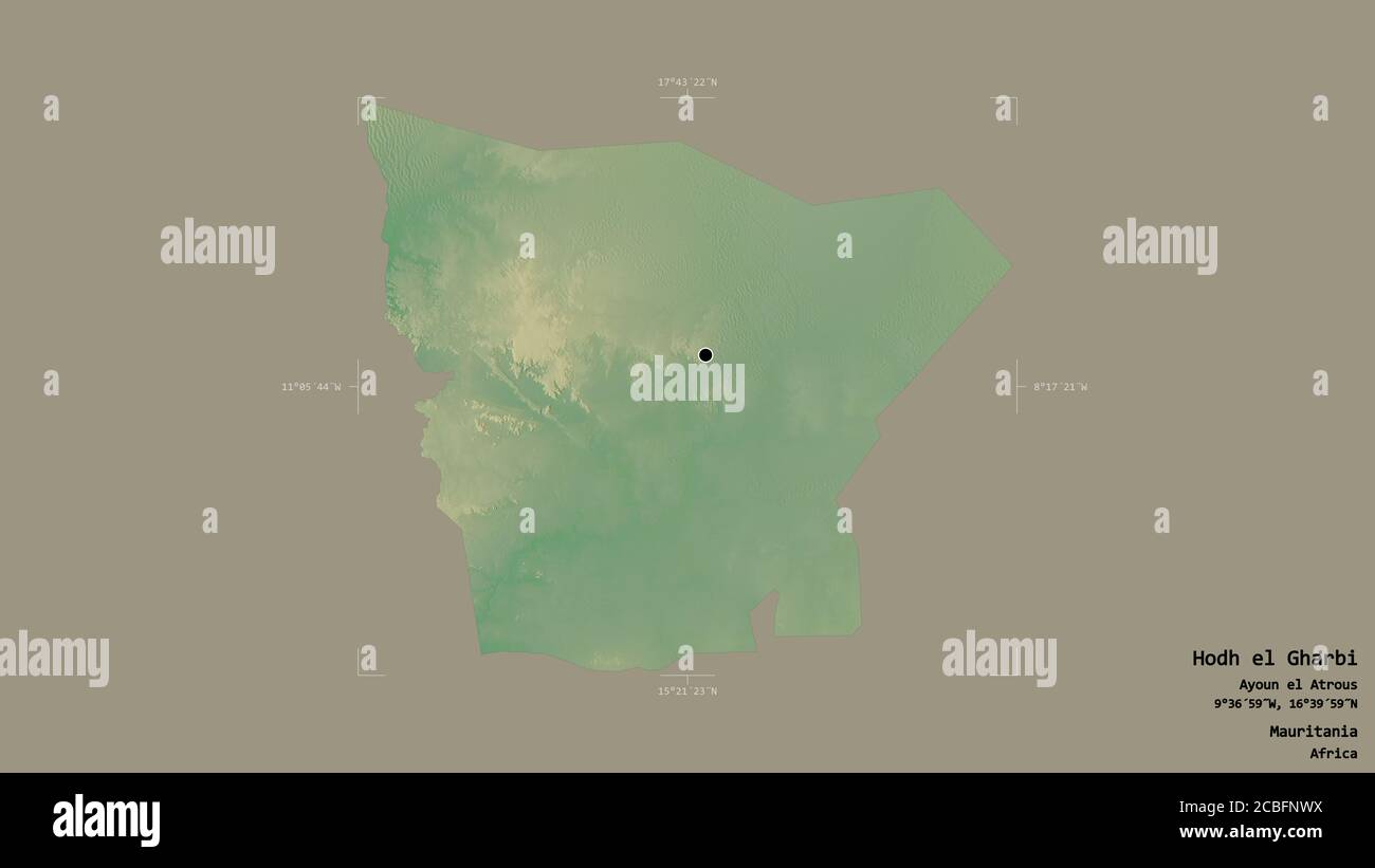 Area of Hodh el Gharbi, region of Mauritania, isolated on a solid ...