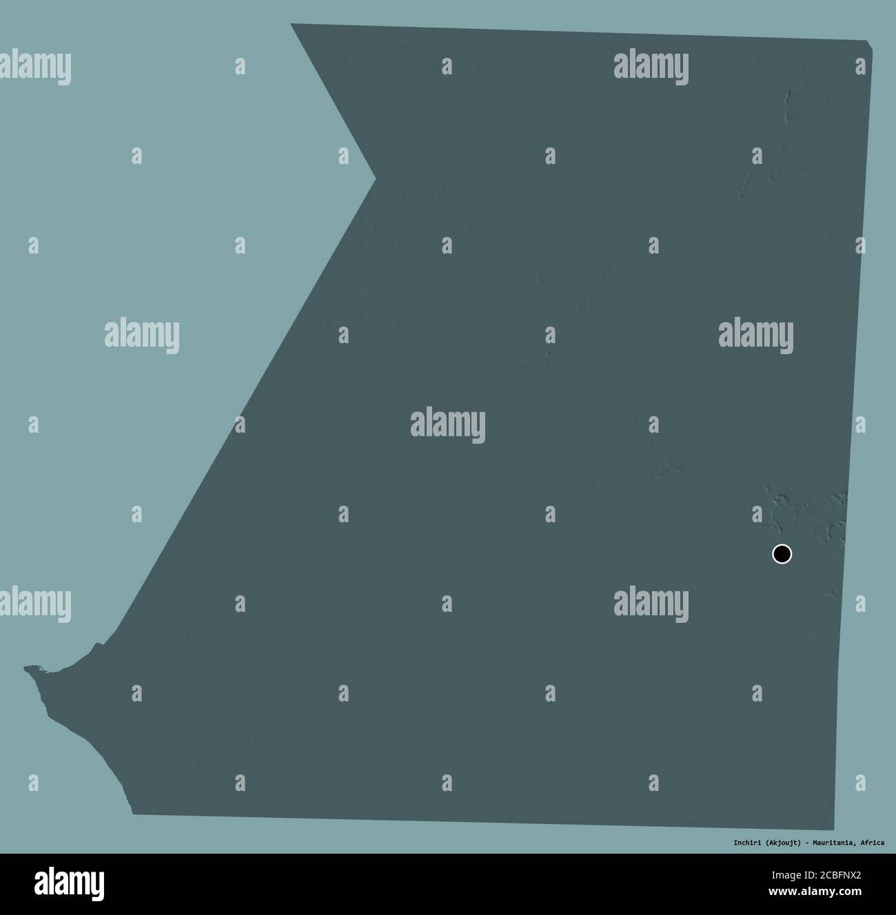 Shape of Inchiri, region of Mauritania, with its capital isolated on a ...