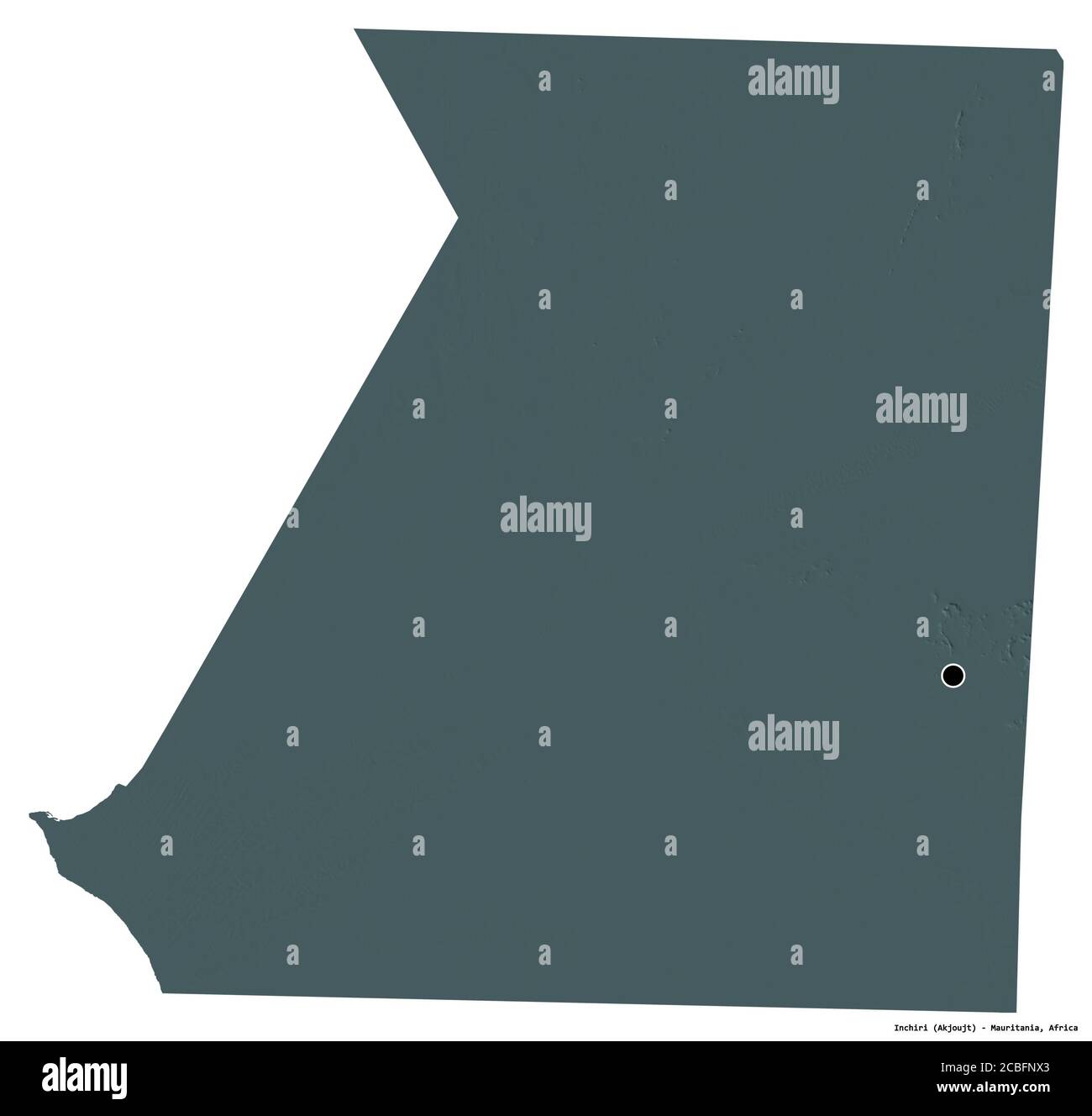 Shape of Inchiri, region of Mauritania, with its capital isolated on ...