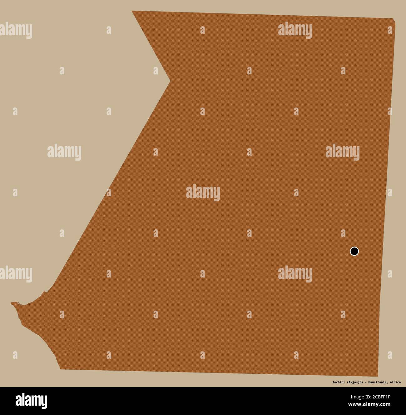 Shape of Inchiri, region of Mauritania, with its capital isolated on a ...