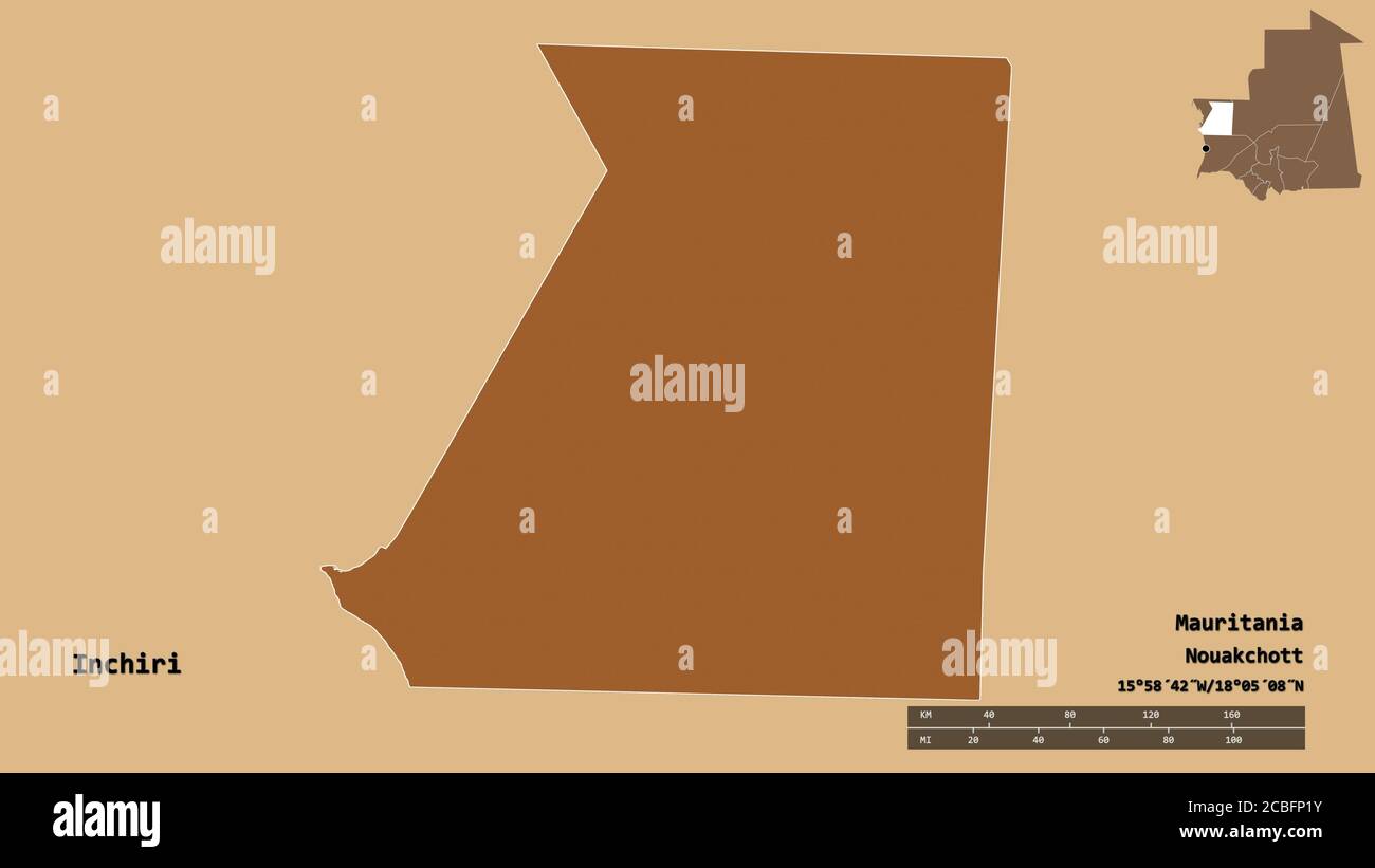 Shape of Inchiri, region of Mauritania, with its capital isolated on ...