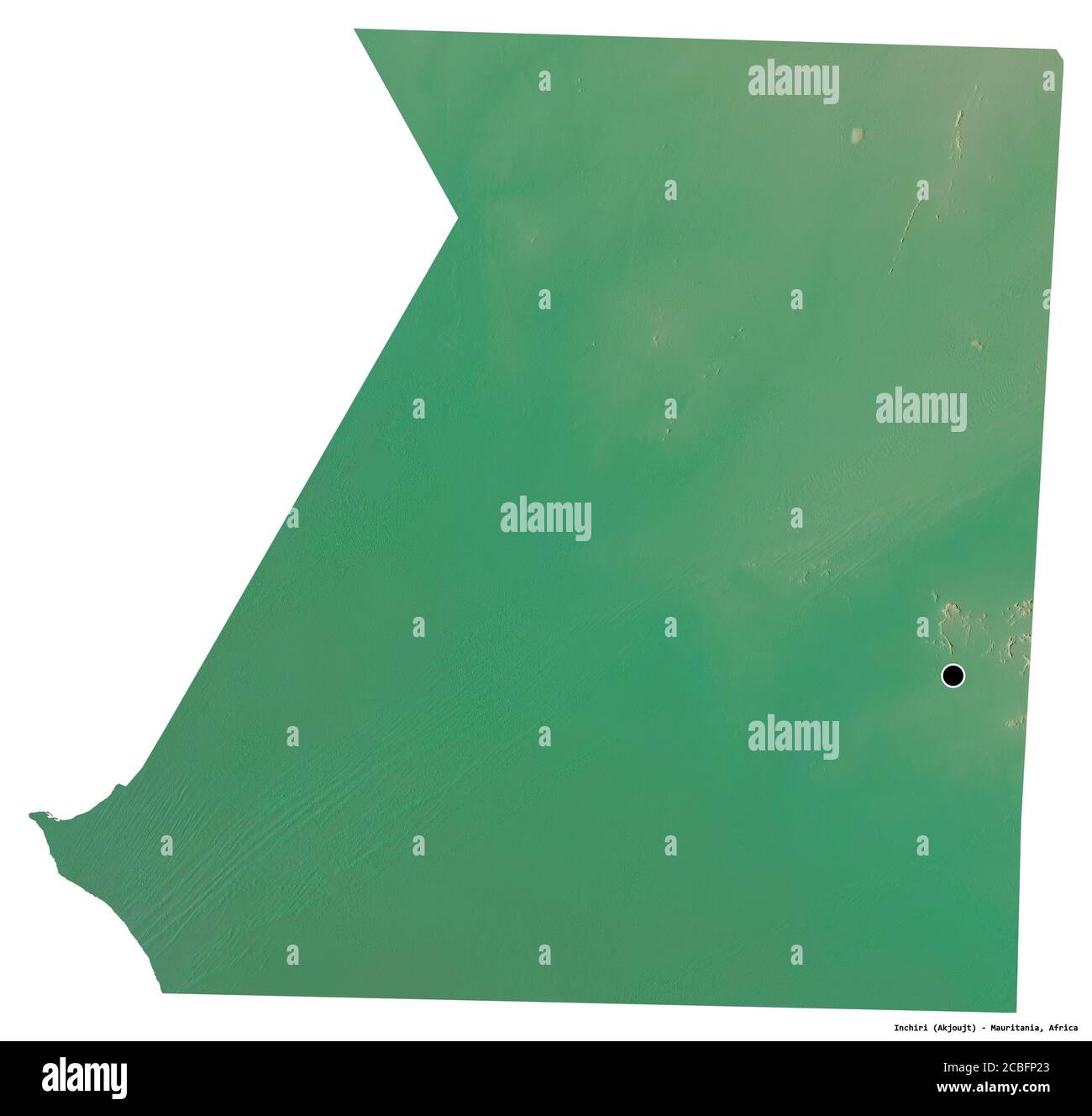 Shape of Inchiri, region of Mauritania, with its capital isolated on ...